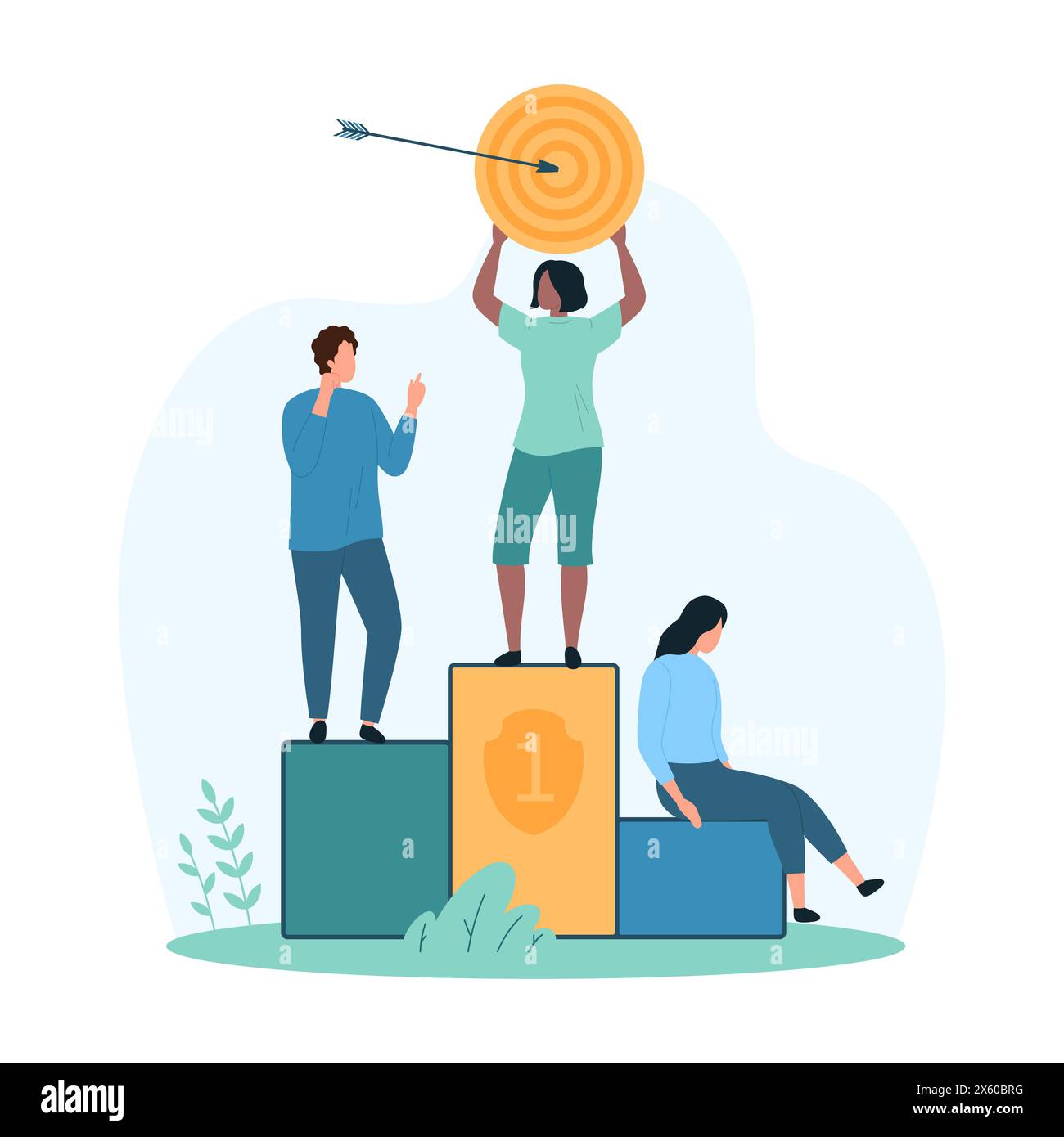 Business achievement, hit bullseye and victory in marketing campaign ...