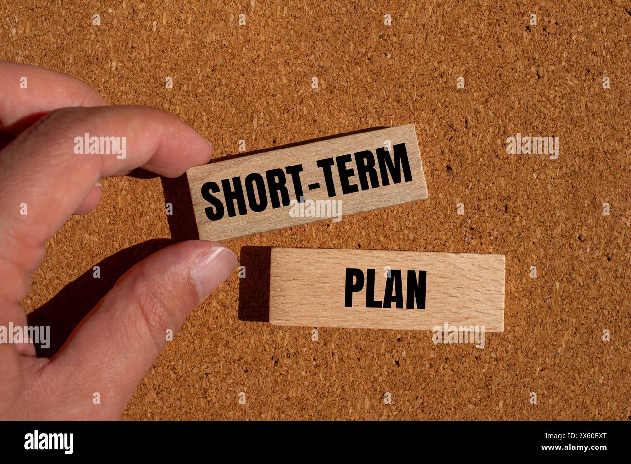 Short term plan words written on wooden blocks with brown background ...