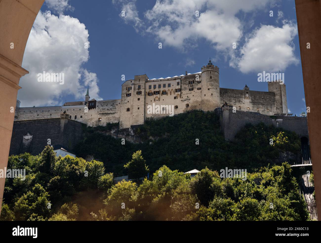 Salzburg, Austria, August 15, 2022. Low angle view of the old town ...