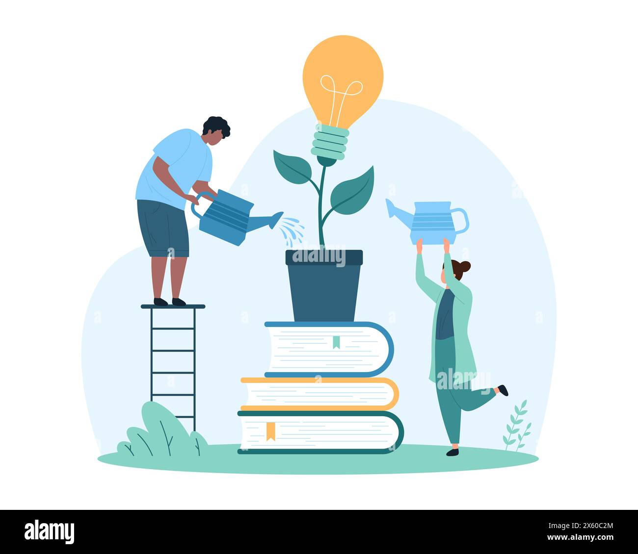 Education and knowledge for creative idea development. Tiny people ...