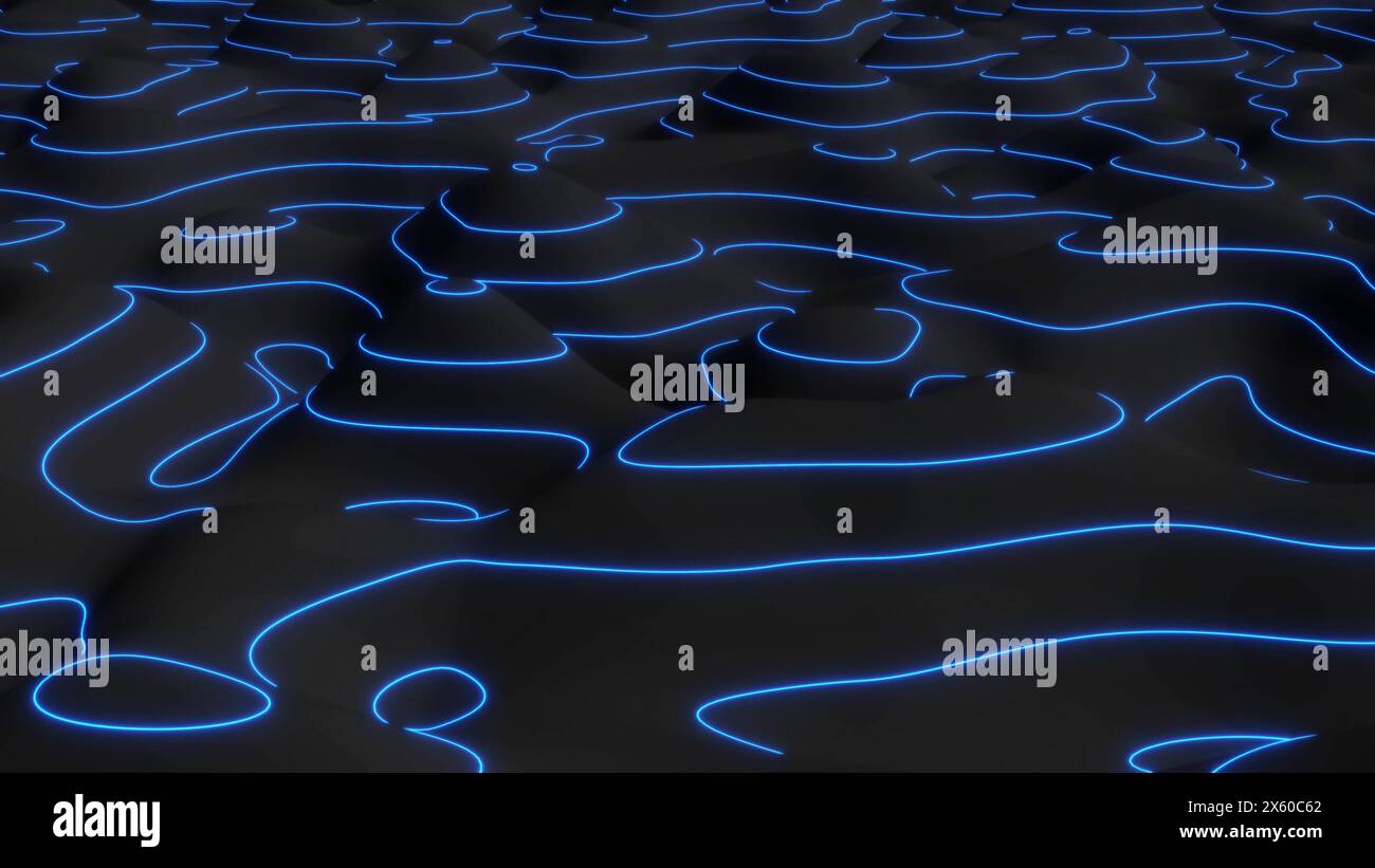 Blue neon curve lines Topography and geography map grid levels 3d ...