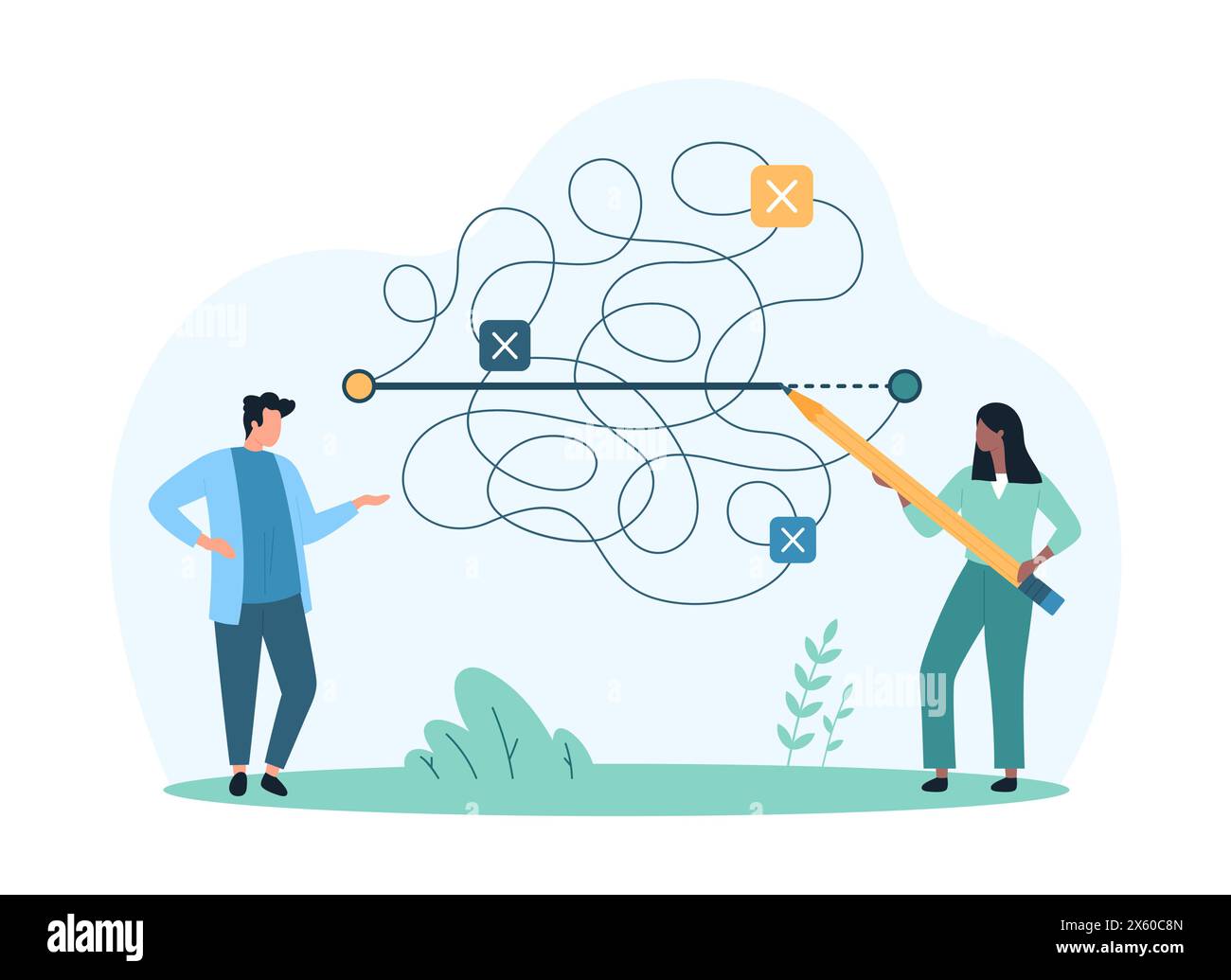 Easy and shortcut way to solve business problem. Tiny people draw ...