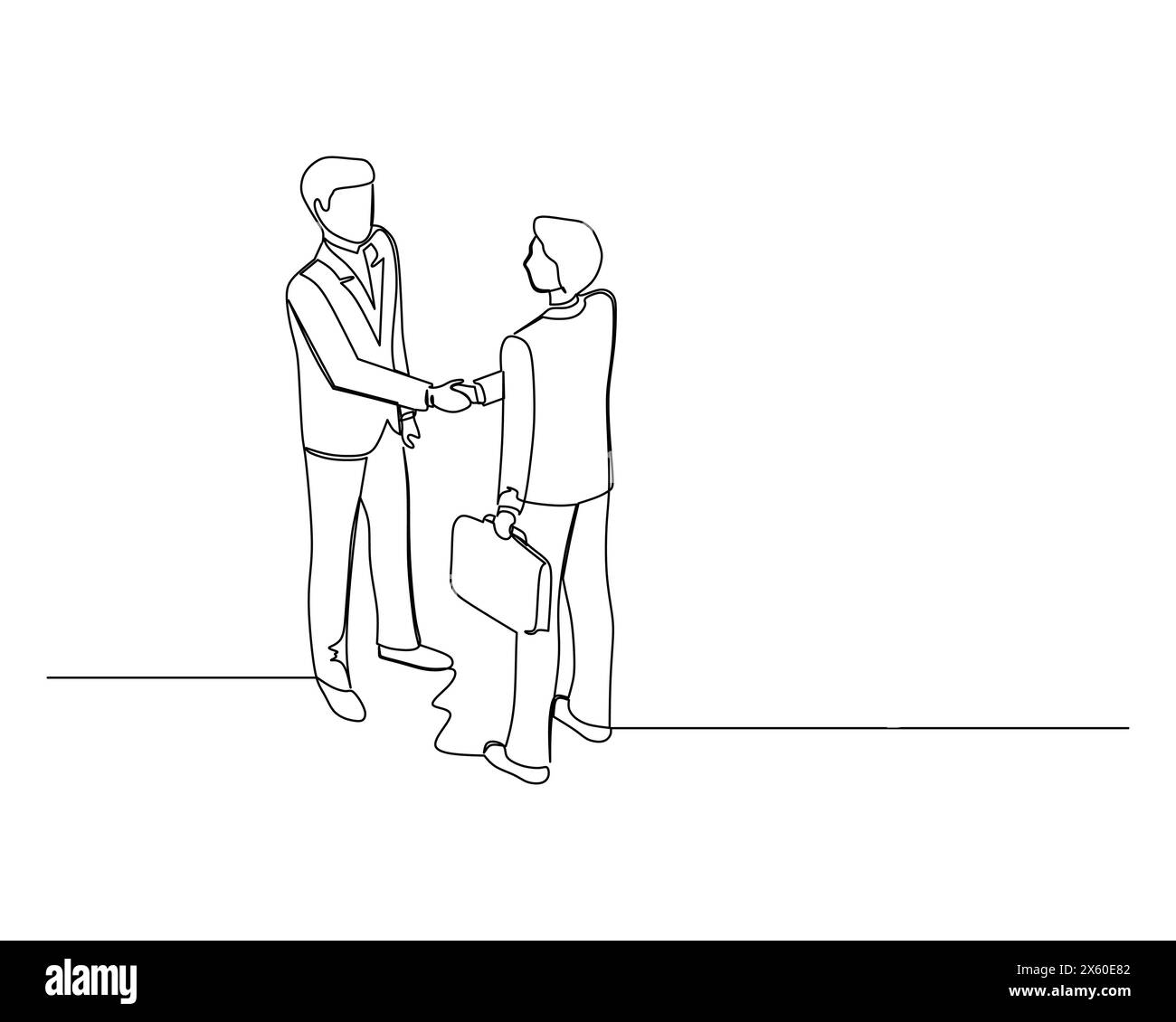 Continuous single one businessman shaking hands with another ...