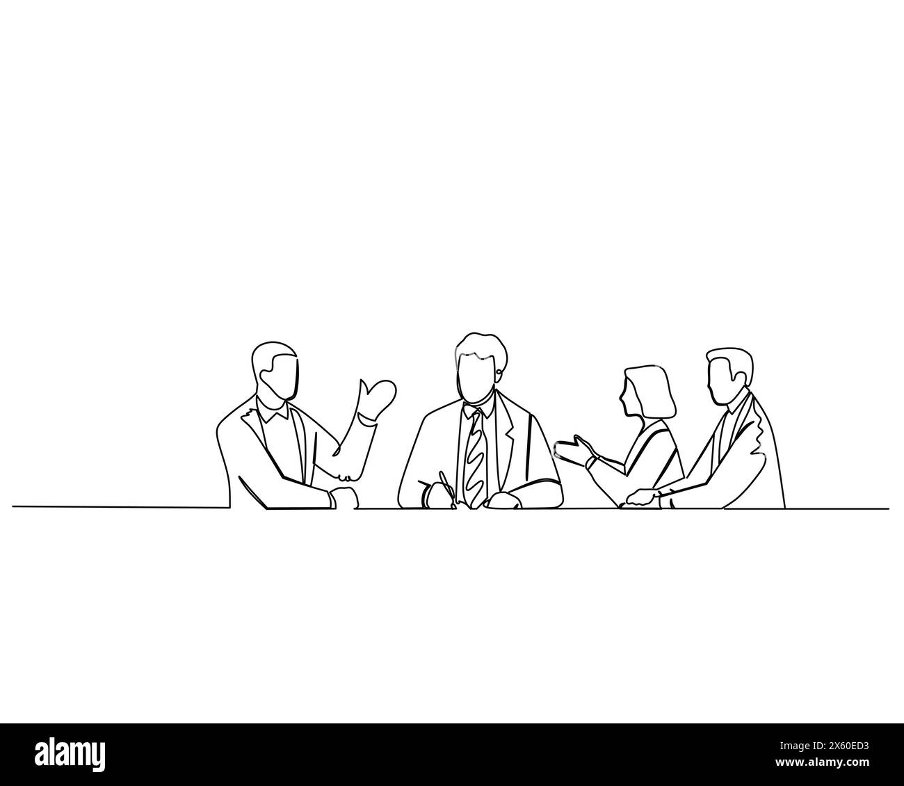 Continuous single one drawing some workers provide input on their work ...