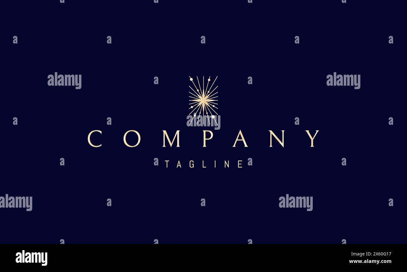 A vector golden logo with an abstract image of a big bang in the form ...