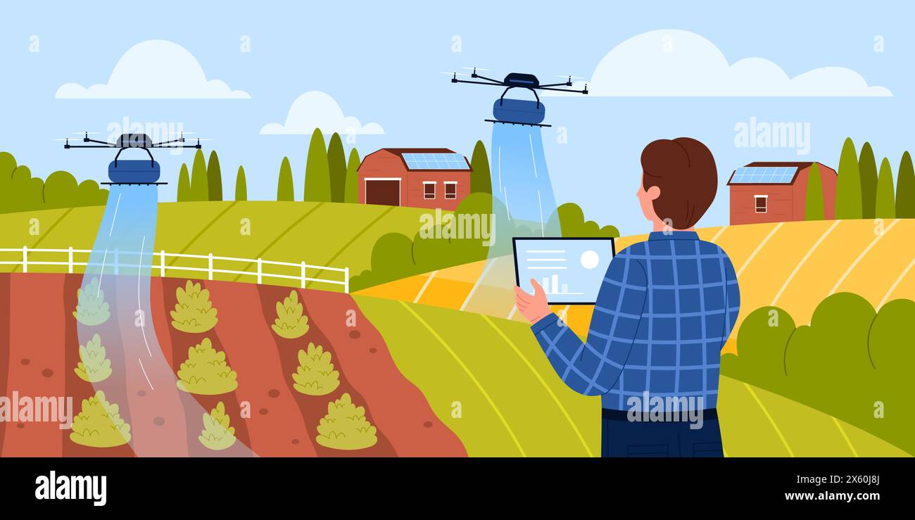 Smart farming management, digital future technology. Farmer growing ...