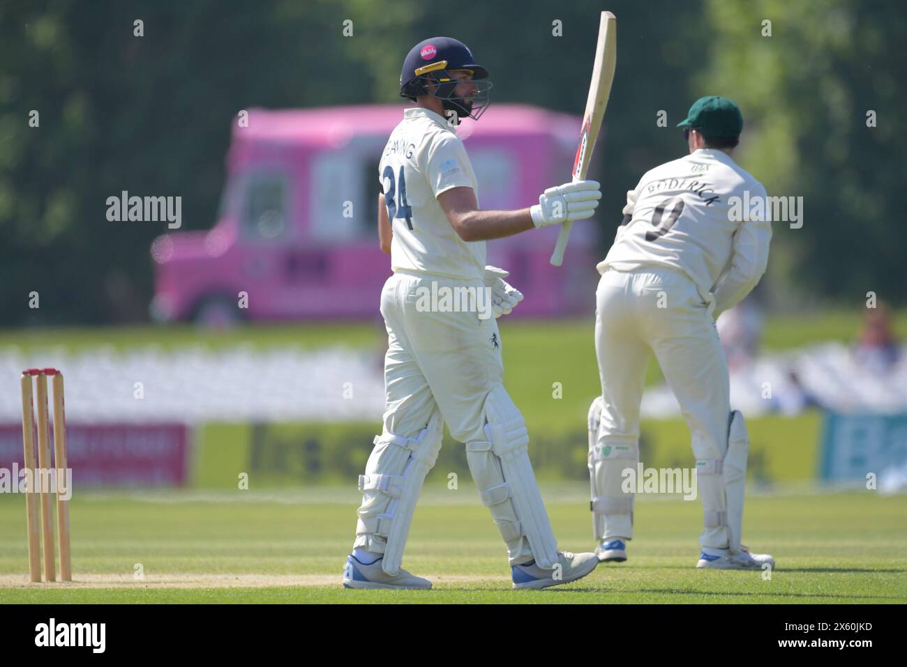 Canterbury, England. 11th May 2024. Jack Leaning reaches 50 during day ...