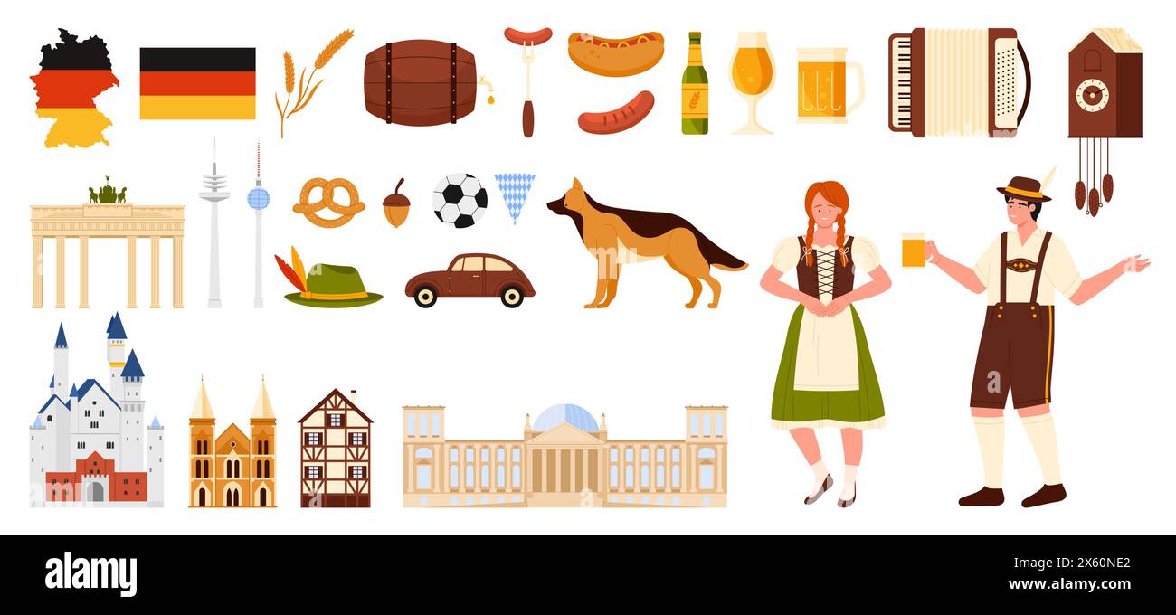 Travel to Germany, national culture symbols and characters set. German ...