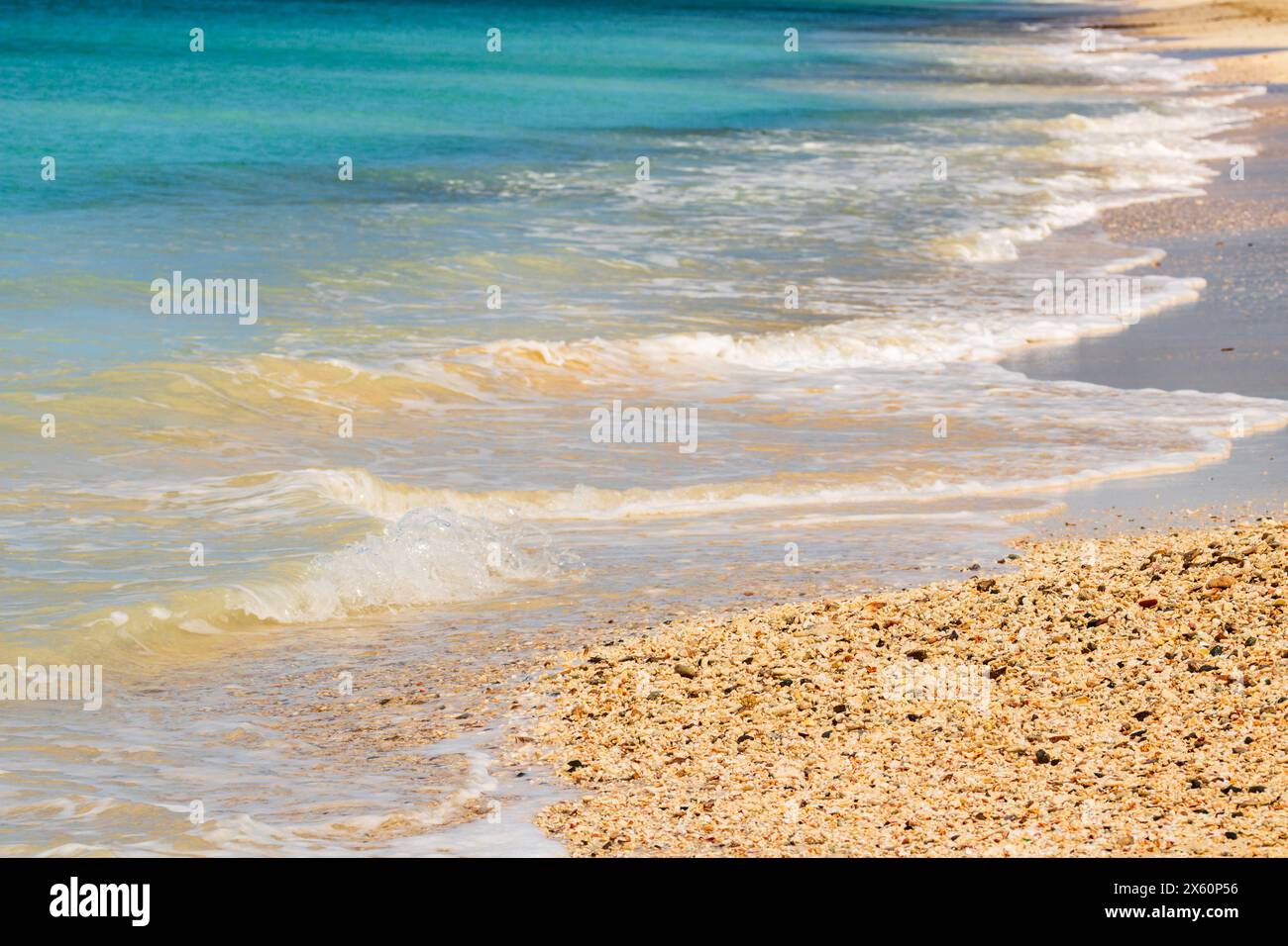 Caribbean beach with white sand, deep blue sky and turquoise water ...