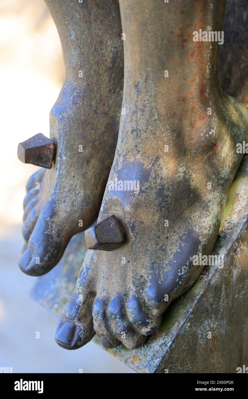 Feet of Jesus Christ crucified. Crucifixion, crucifixion of Jesus of ...