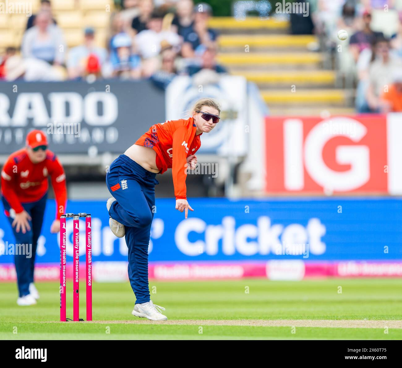 Charlie Dean bowling for England during the Vitality T20 International ...
