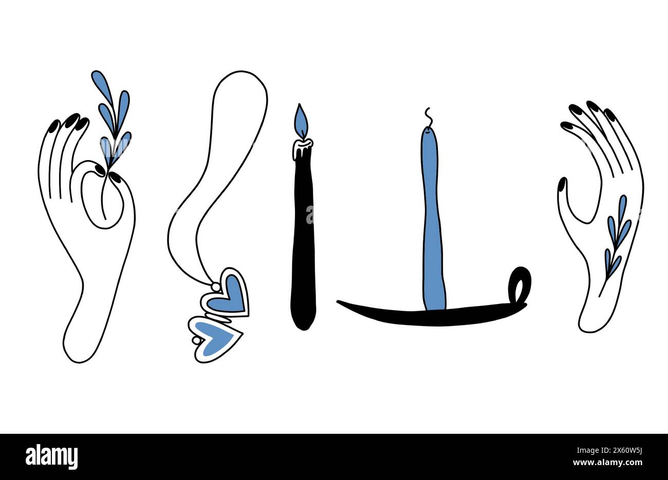 Collection of witchcraft icons and symbols of hand, candle, pendant ...