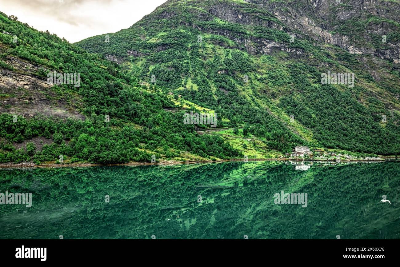 The town of Geiranger in the Geiranger Fjord, Norway, beautiful ...