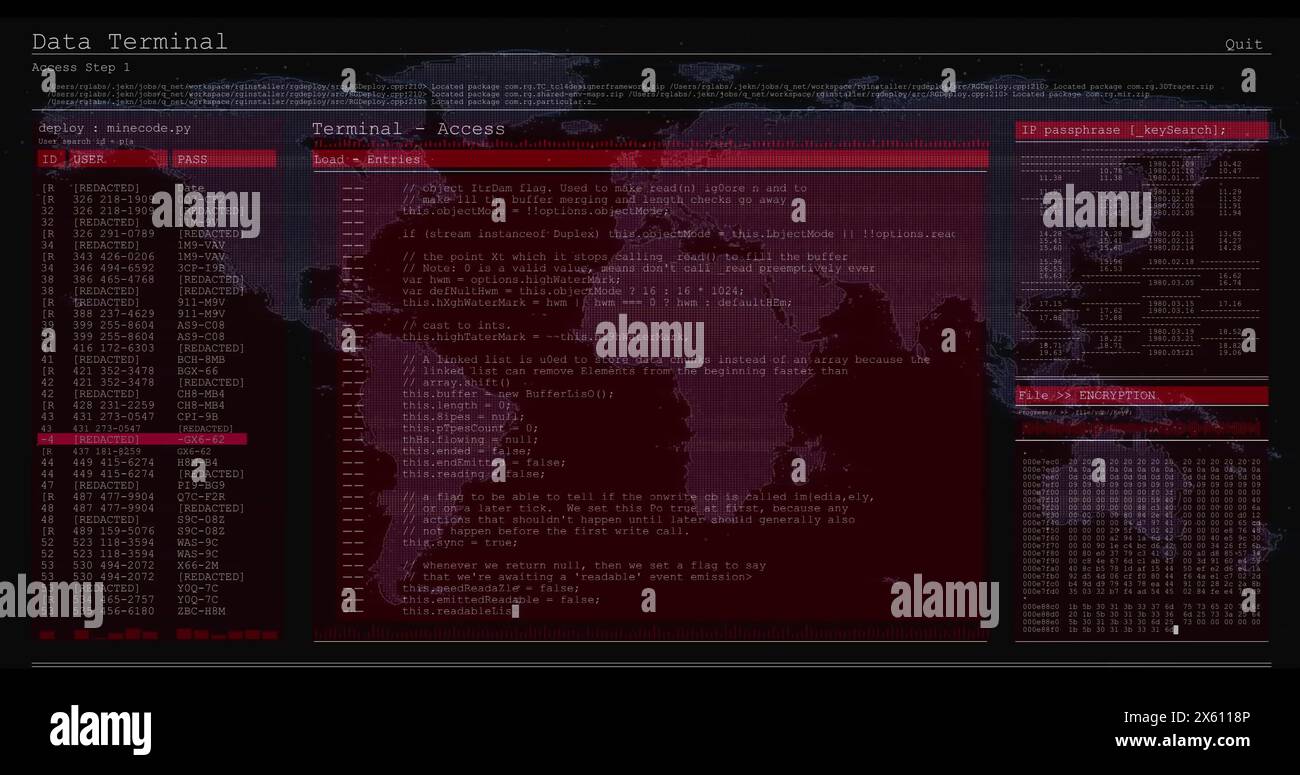 Image of computer language in terminal interface and map over black ...