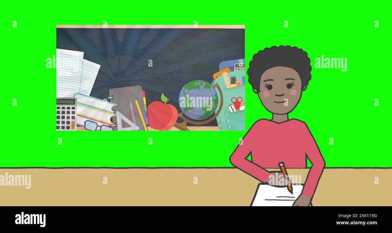 Image of illustration of african american schoolgirl over education ...