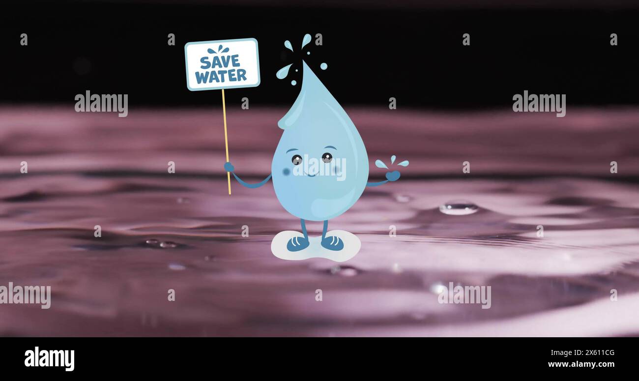 Image of save water text on sign held by water droplet on water ...