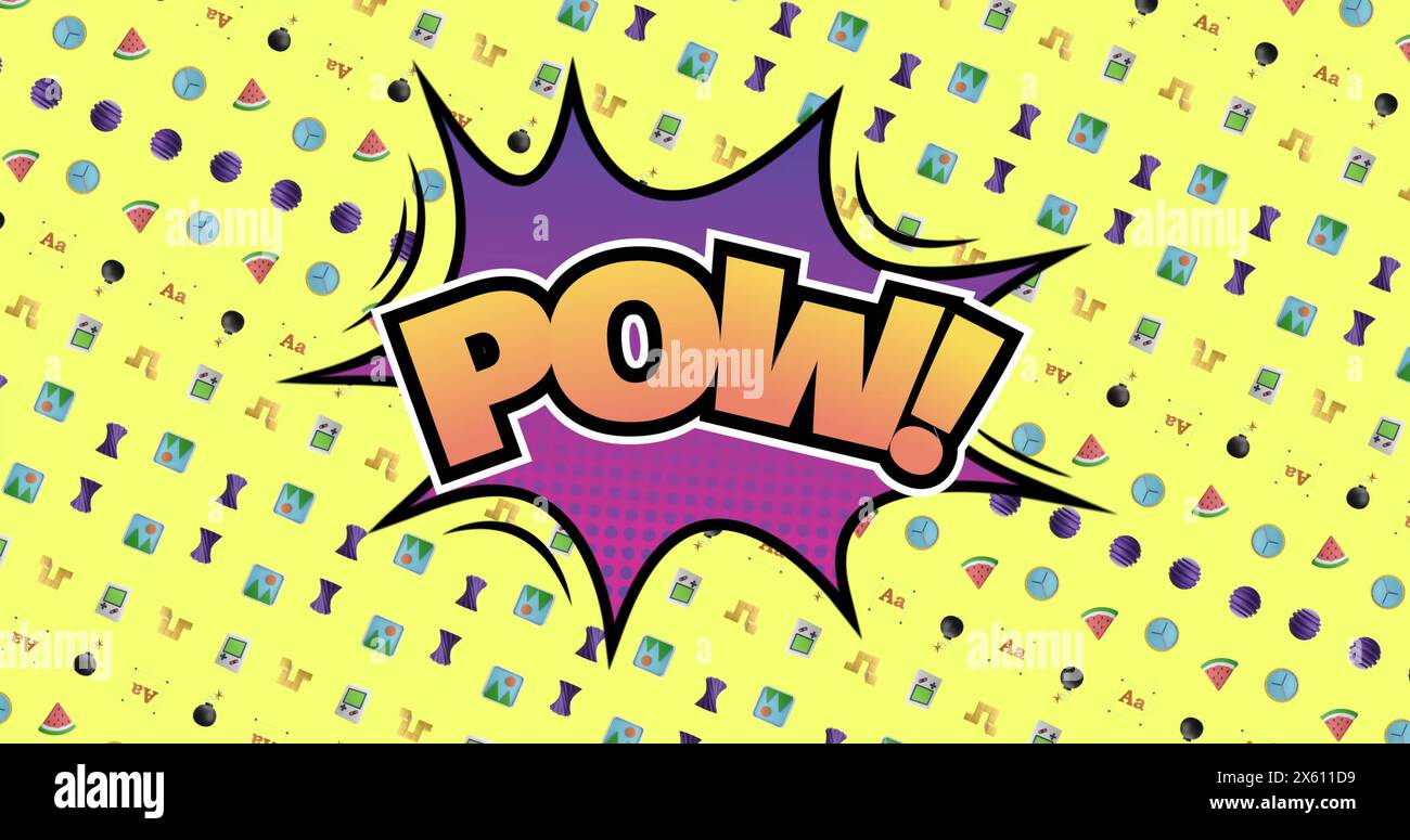 Image of pow text over retro vibrant pattern background Stock Photo - Alamy