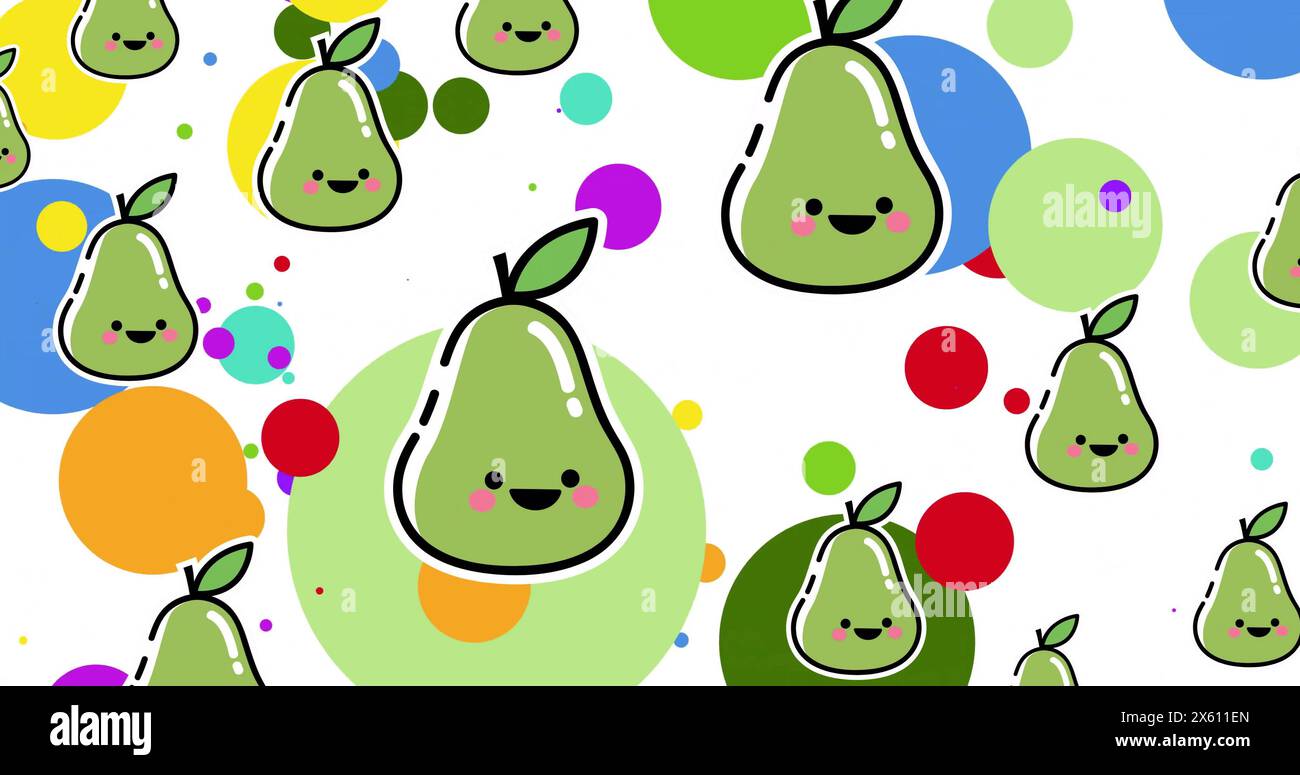 Image of colorful cartoon pears smiling on vibrant background Stock ...