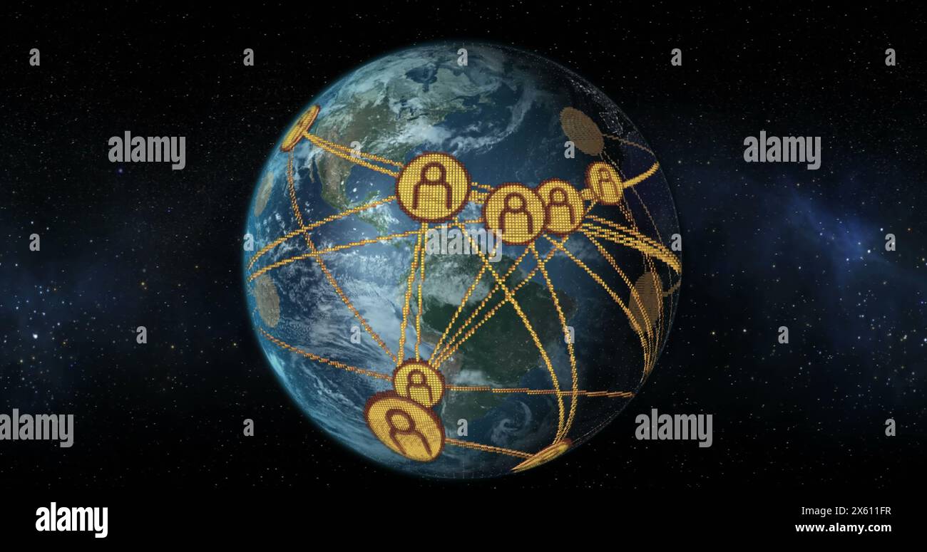 Image of digital social media icons processing over globe Stock Photo ...