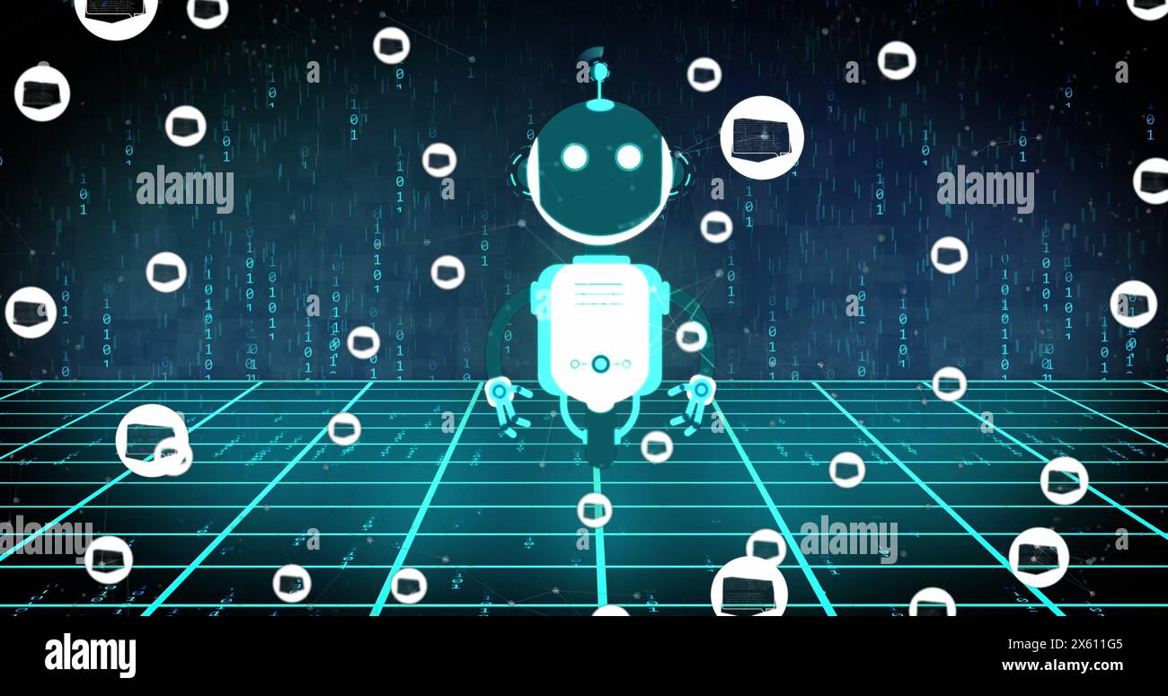 Image Of Ai Chat Bot And Icons Over Binary Coding Background Stock 8505