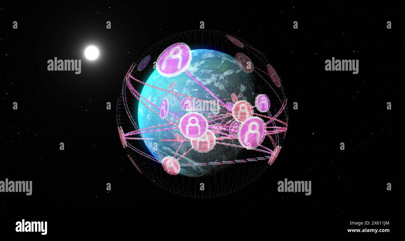 Image of digital social media icons processing over globe Stock Photo ...