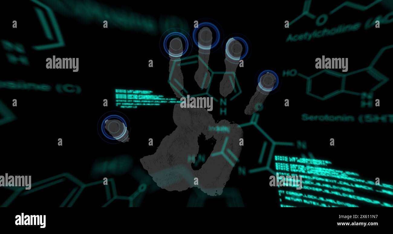 Animation data processing over handprint hi-res stock photography and ...