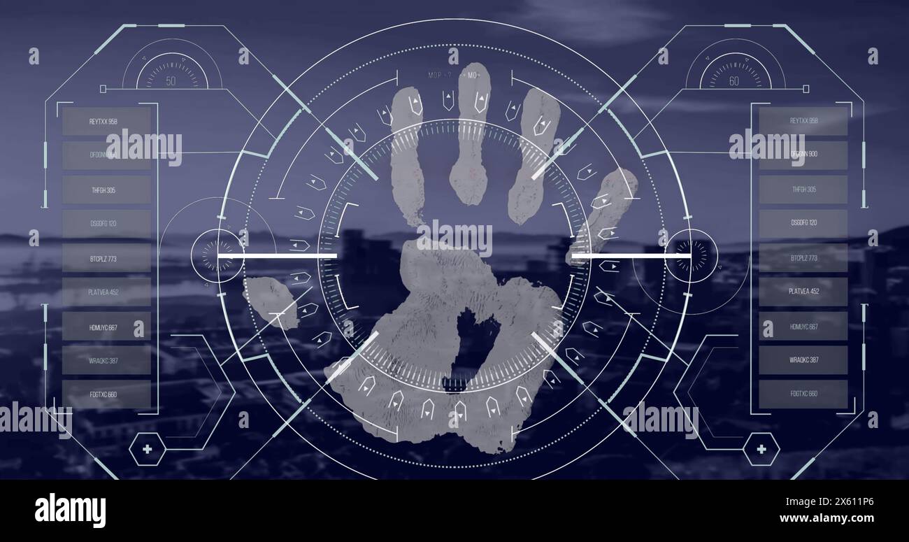 Image of data processing over biometric handprint Stock Photo - Alamy