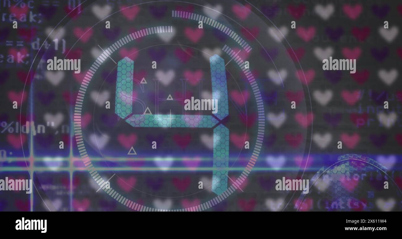Image of rows of hearts, scope and countdown Stock Photo - Alamy