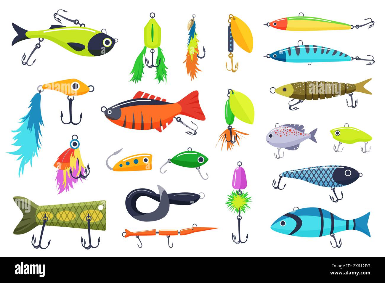 Lures for catching fish of different shapes set. Collection of ...