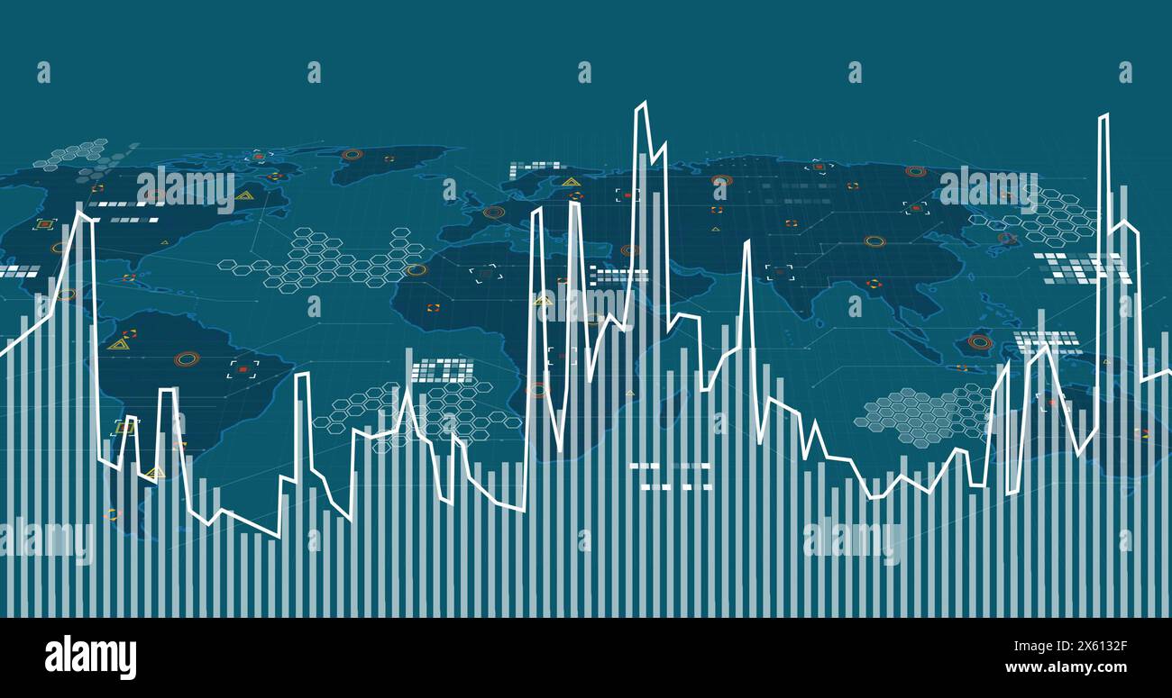 Image of data processing over world map Stock Photo - Alamy