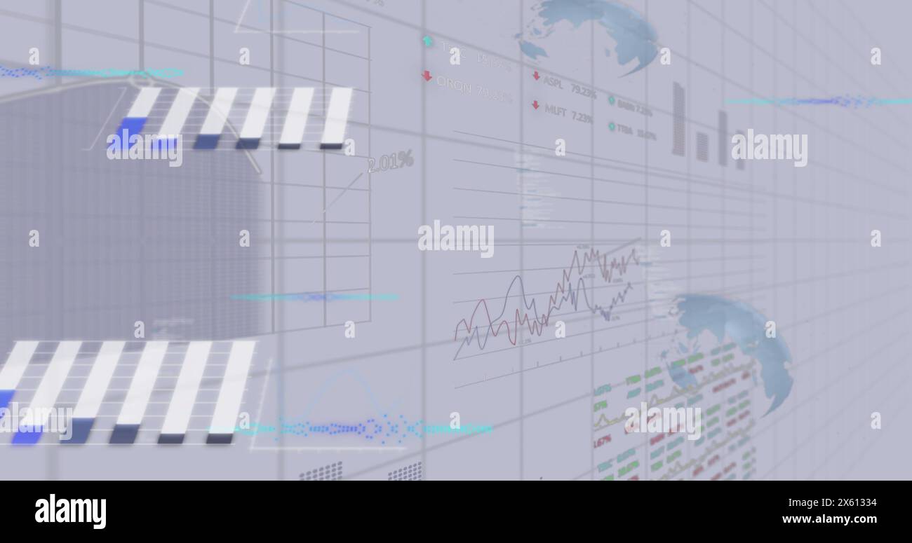 Image of financial data processing and statistics over light background ...