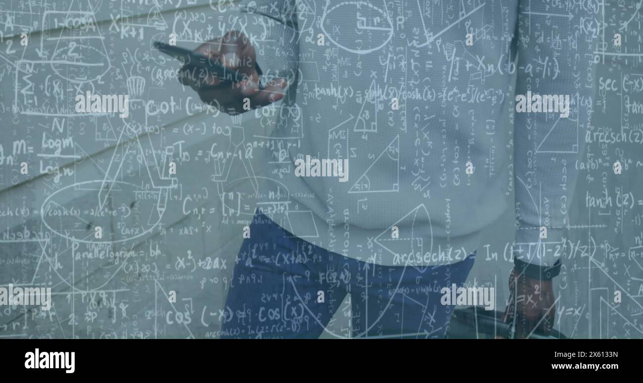 Image of mathematical data processing over african american businessman ...