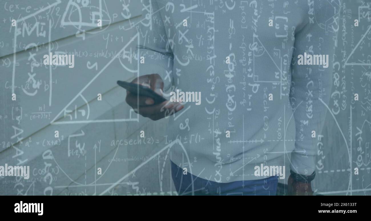 Image of mathematical data processing over african american businessman ...