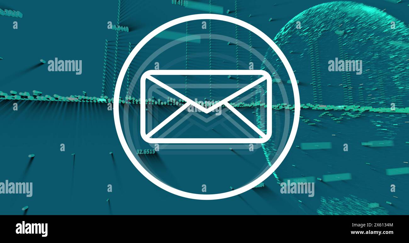 Image of email icon, data processing over globe Stock Photo - Alamy
