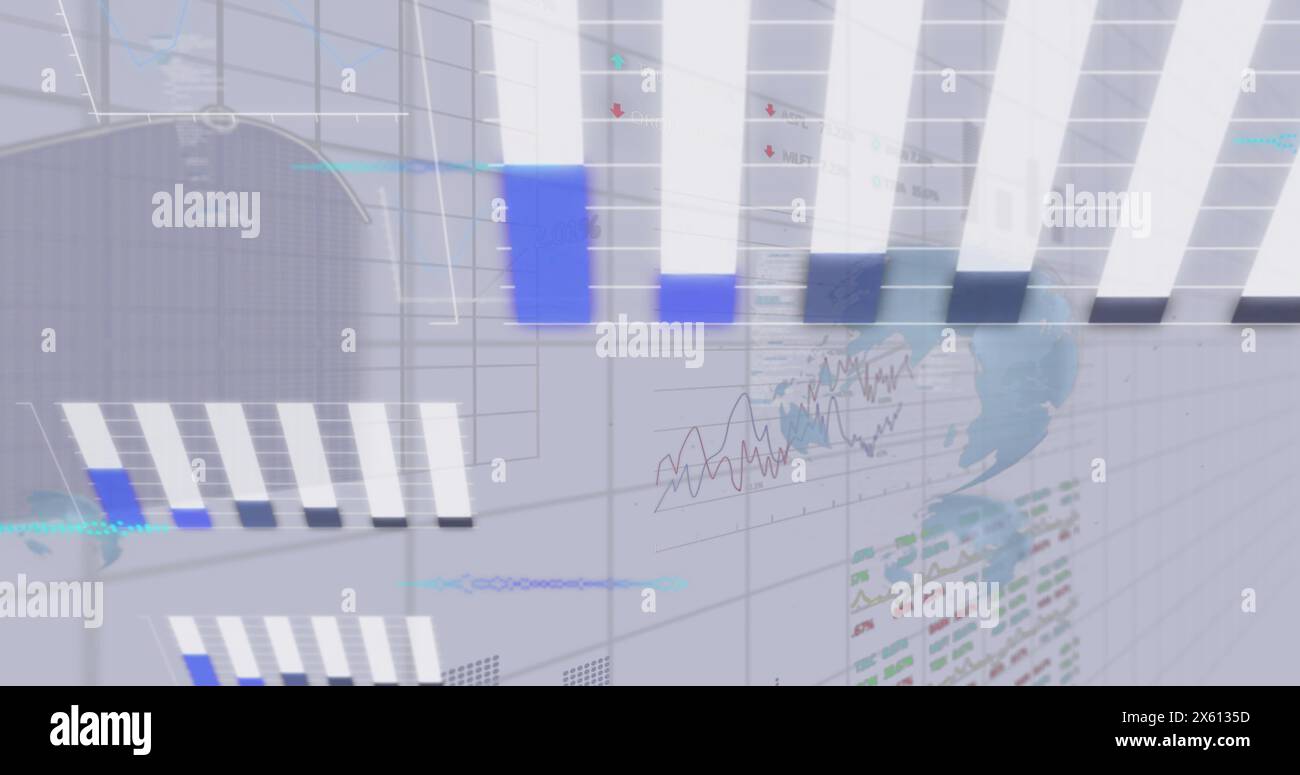 Image of financial data processing and statistics over light background ...