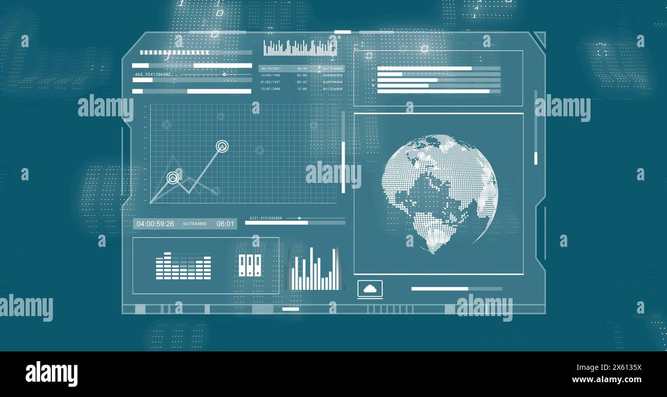 Image of data processing on screen over globe Stock Photo - Alamy