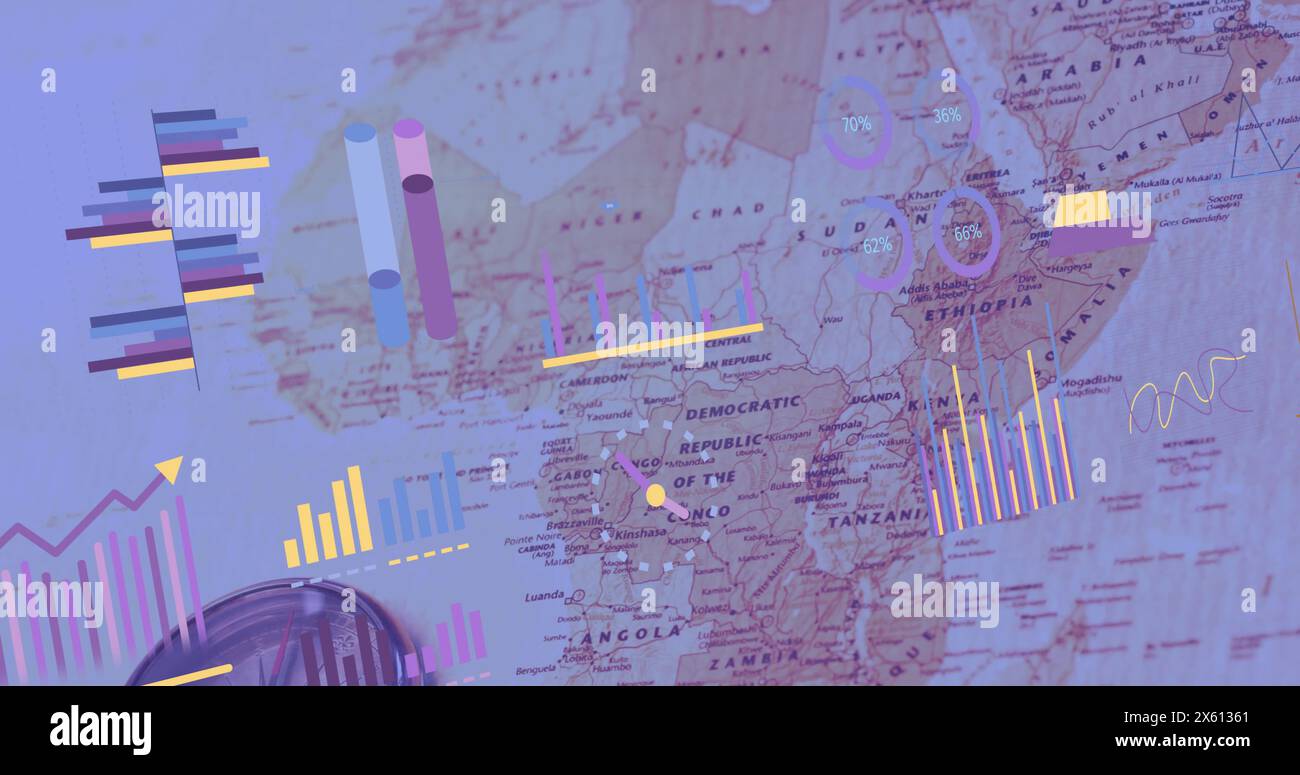 Image of financial data processing over world map Stock Photo - Alamy