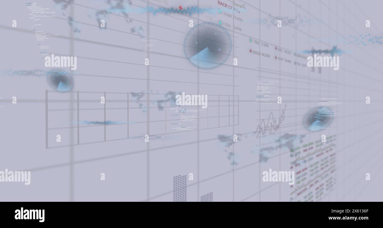 Image of financial data processing and statistics over light background ...