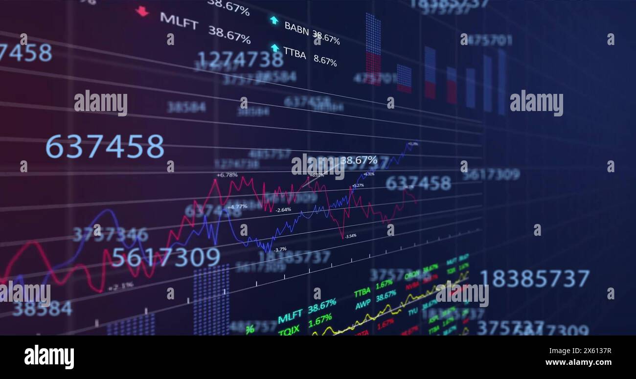 Image of financial data processing over grid Stock Photo - Alamy