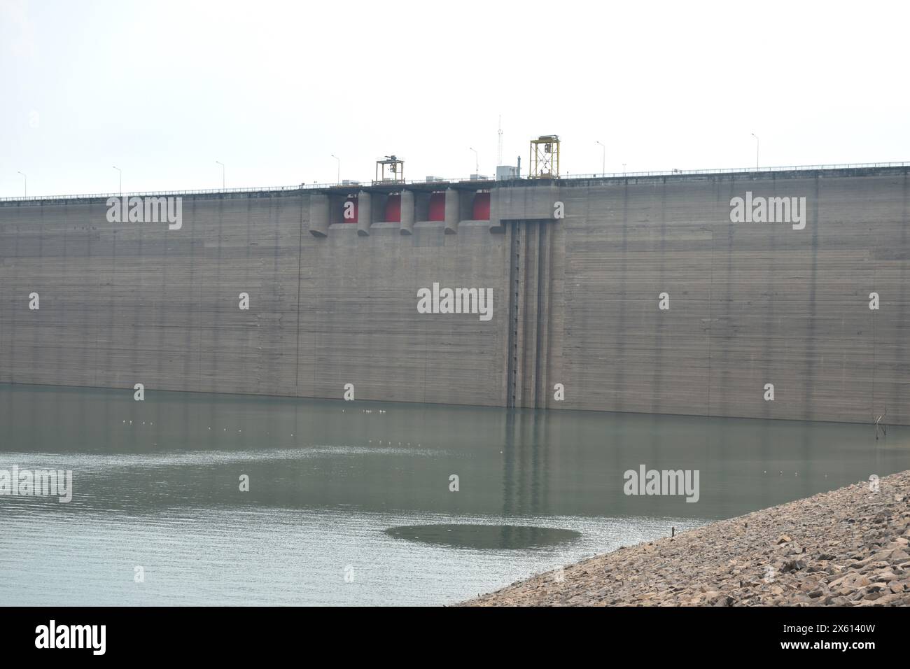 Khun Dan Prakarn Chon huge concrete dam with lower water level from El ...