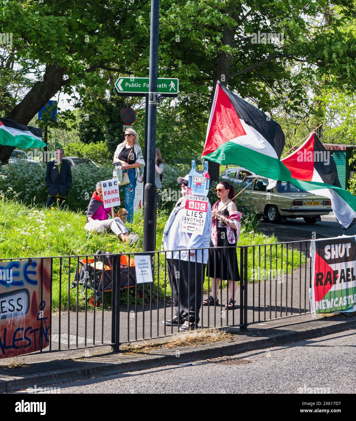 Newcastle upon Tyne, 11th May 2024, protestors on Barrack Road protest ...