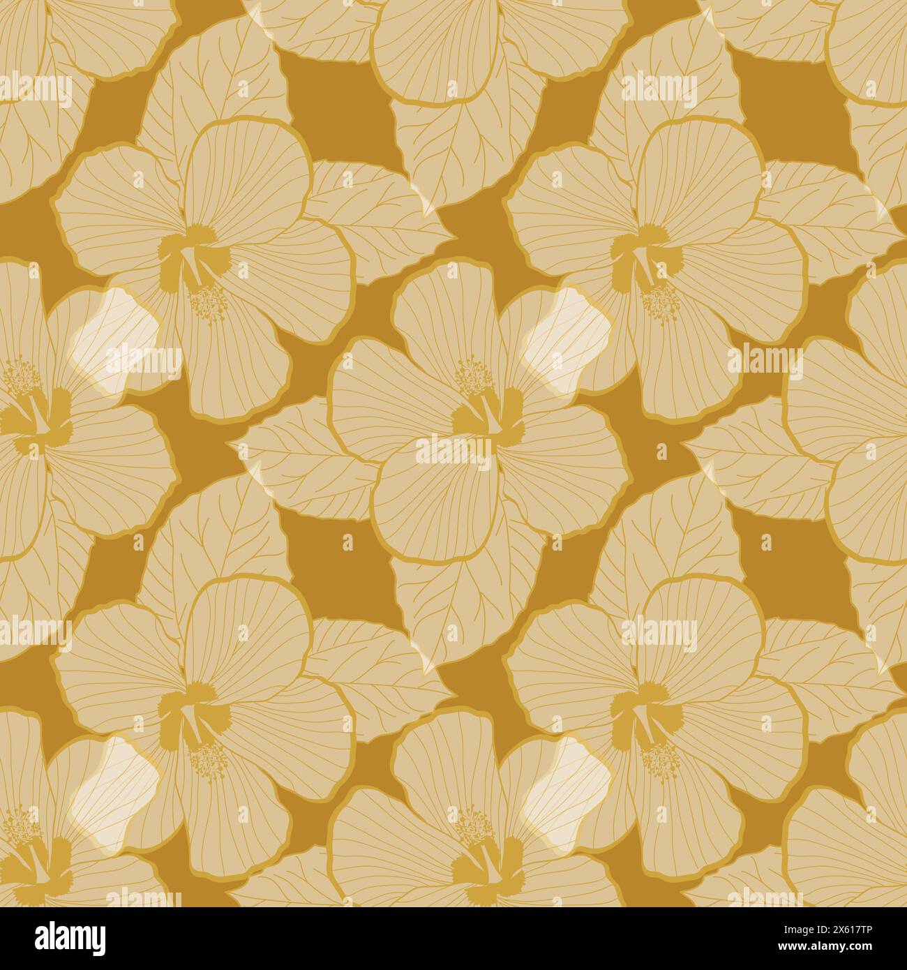 Gold hibiscus flowers texture seamless pattern background Stock Vector ...