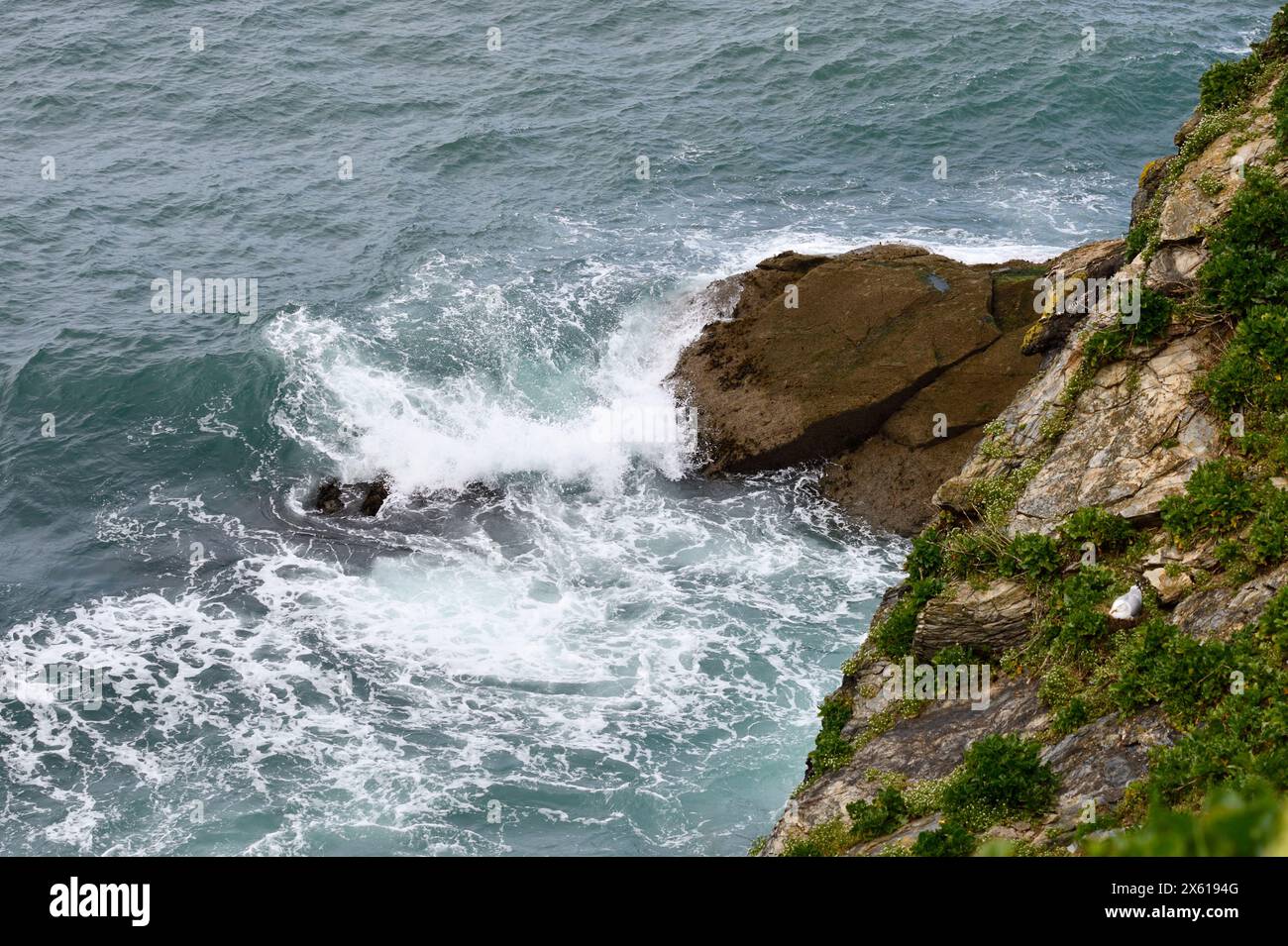 Port Issac Coastline with the Sea breaking on the Rocks Cornwall ...