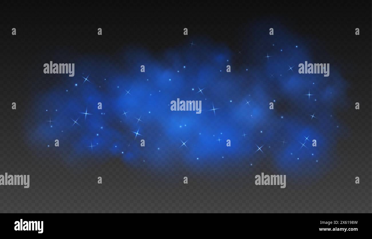 Blue magic smoke with stars and sparkles, fog with glowing particles ...