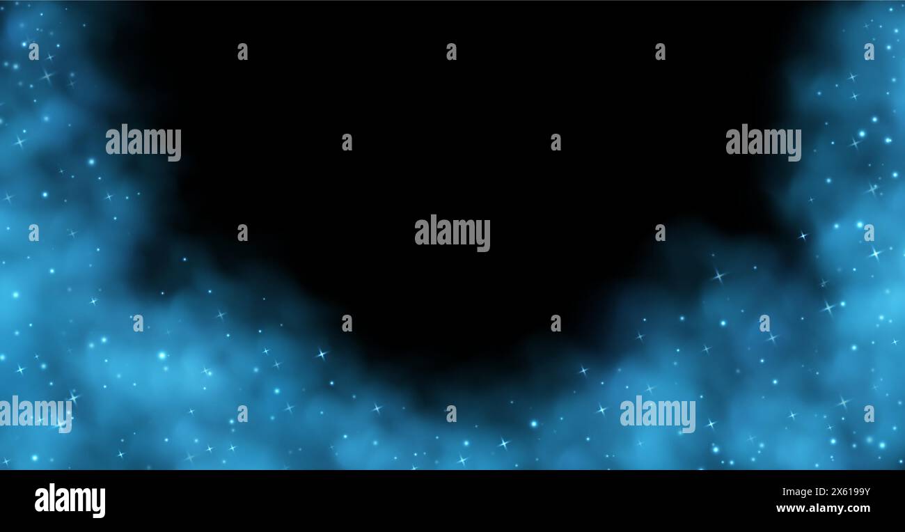 Blue magic smoke with stars and sparkles, fog with glowing particles ...