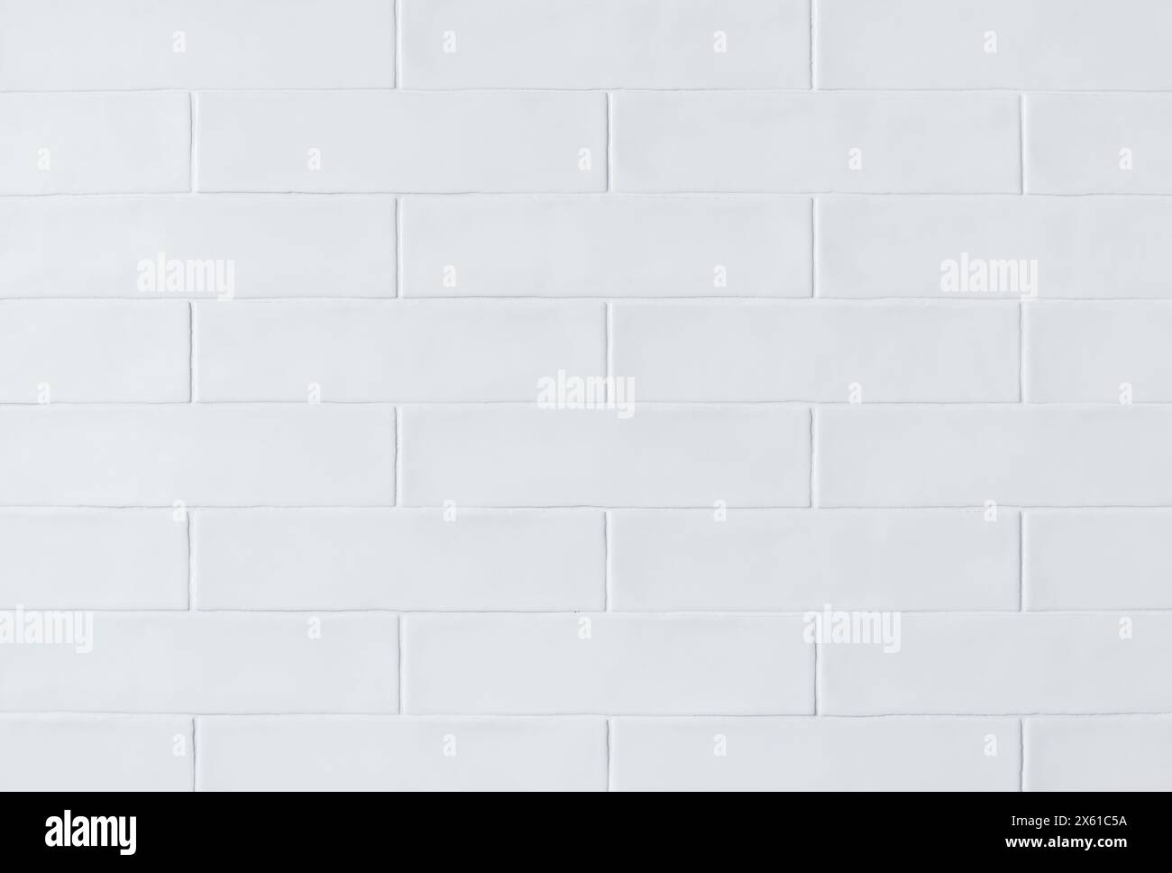 White light brick tiles wall texture wide background in rustic style ...