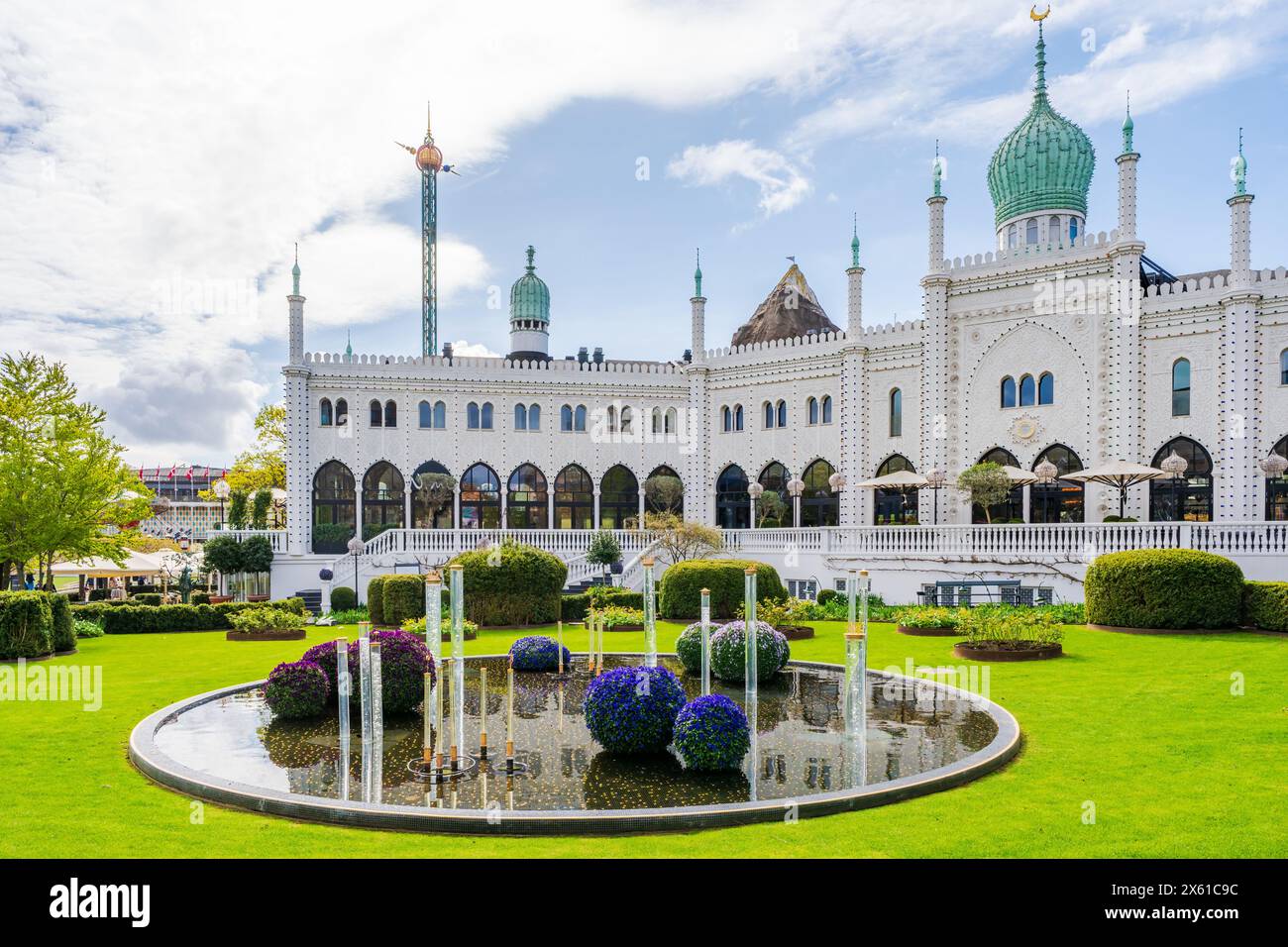 COPENHAGEN, DENMARK - APRIL 15 2024: Moorish Palace in Tivoli Gardens ...