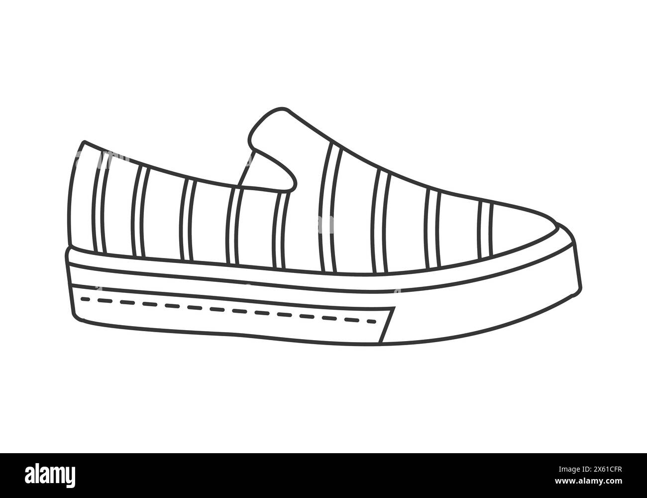 Sports shoe with stripes, fabric footwear with rubber sole line icon ...