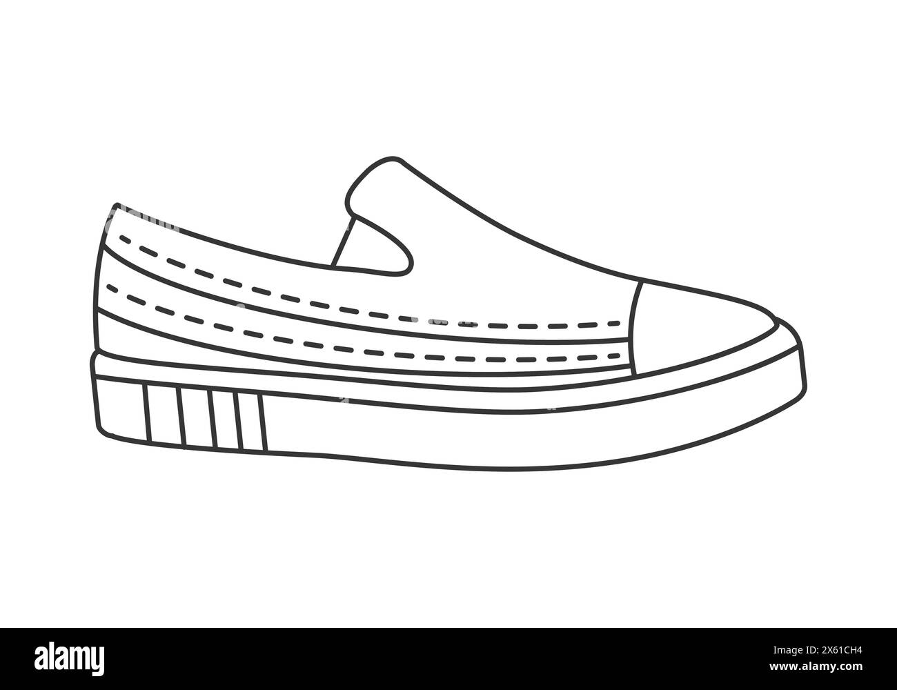 Cloth sports shoes with rubber sole and toe, stroke pattern line icon ...