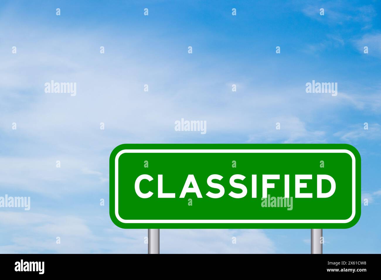 Green color transportation sign with word classified on blue sky with ...